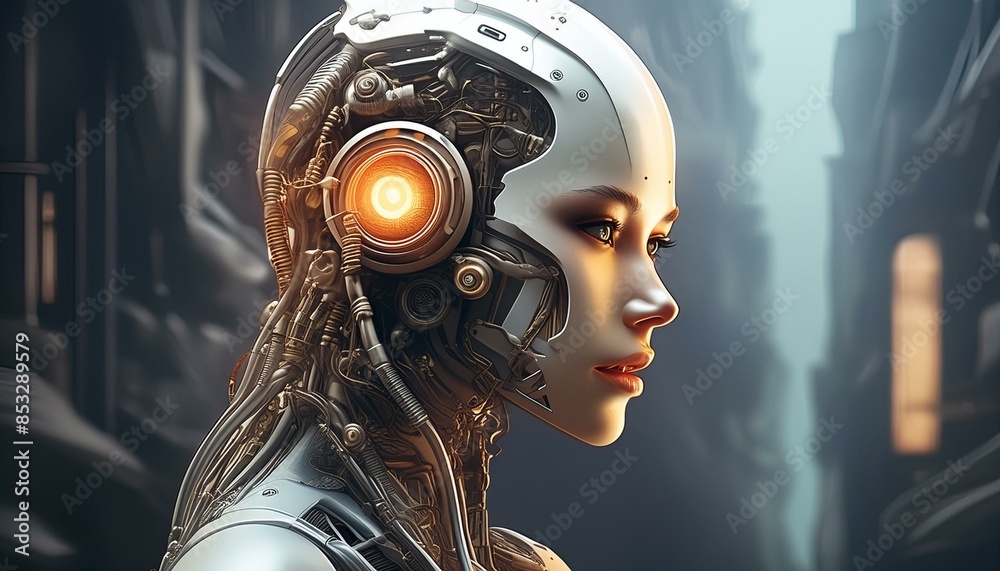 Hyperrealistic, super detailed, mechanical robot with human features ...