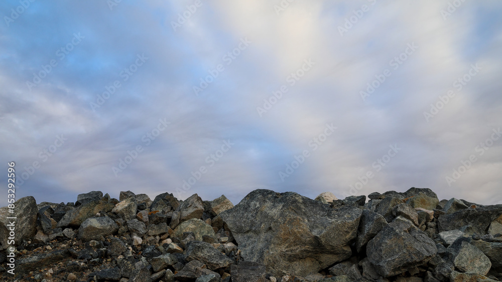 Mining industry waste rock dump with sky. Background concept. Copy ...