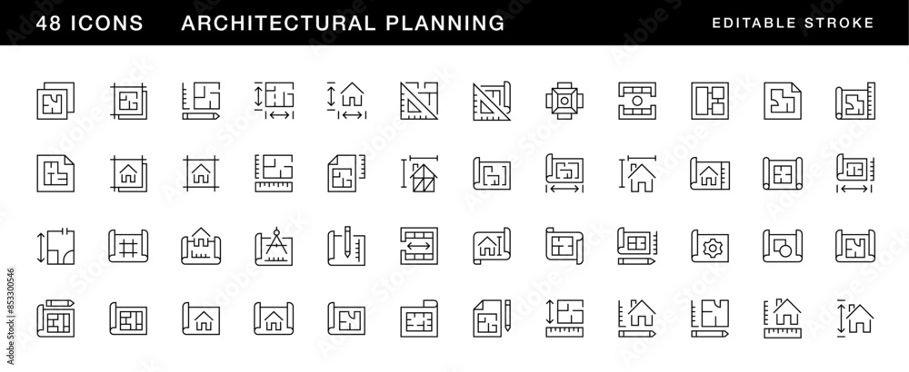 Architectural planning icon collection. Planning, scheme, dimension ...