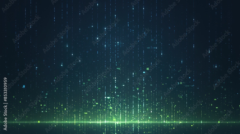 Abstract Digital Technology Background: Neon Green Matrix of Data ...