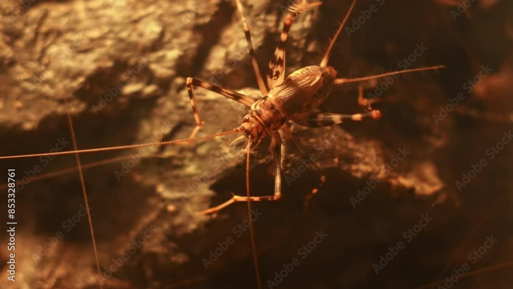 Cricket insect with long whisker on the rock. Macro close up of the ...