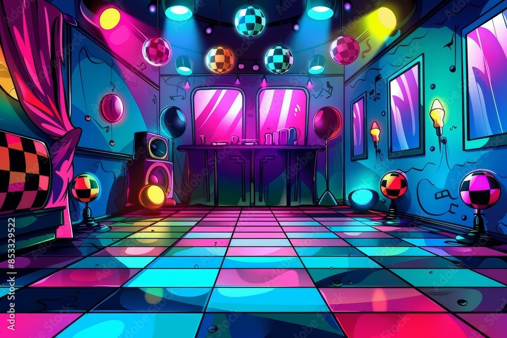 Design a groovy disco dance floor straight out of the 80s, complete ...