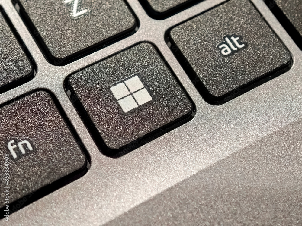 New Microsoft Windows 11 logo on a computer OS key, laptop keyboard ...