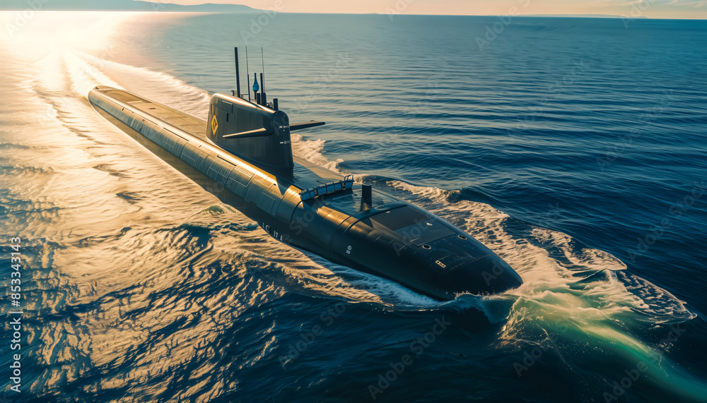 A Modern Submarine Navigating the Open Ocean, Showcasing Advanced Naval ...