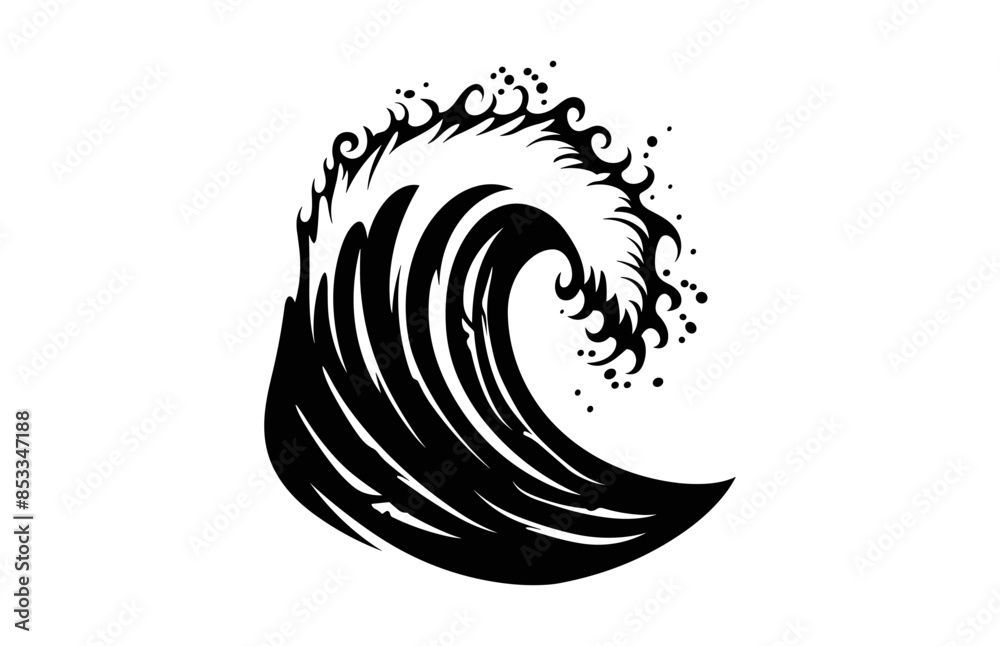 Sea Wave Silhouette Vector isolated on a white background, Ocean Wave ...