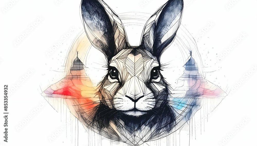 Abstract Charcoal pencil quick sketch of an unique abstract colorful ...