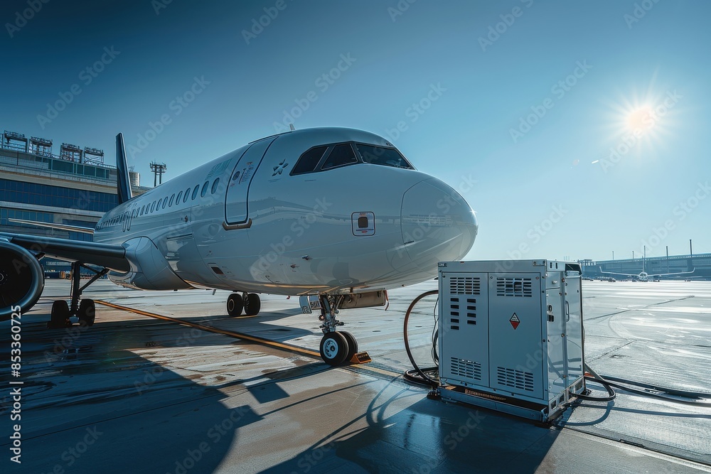 Ground power unit connected to Private aircraft at airport Stock Photo ...