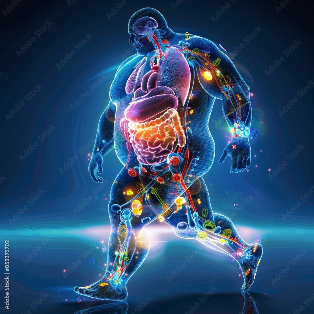 Internal organs, muscular and lymphatic systems in human body. Arterial ...