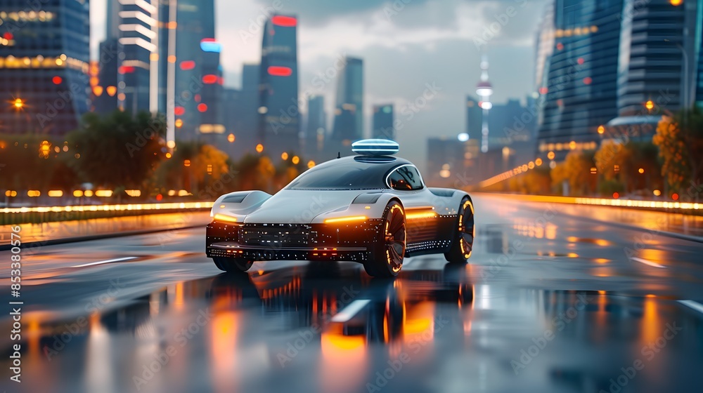 An autonomous delivery robot navigating through city streets ...
