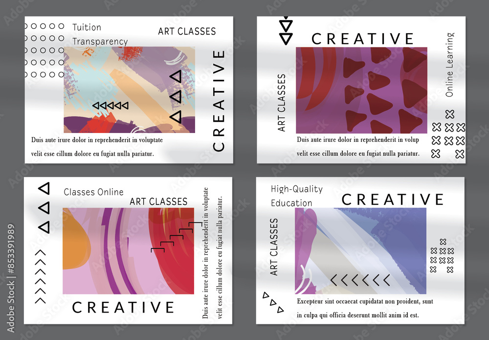 Flyer Layout with Black Shapes and Abstract Bright Rectangle on White ...