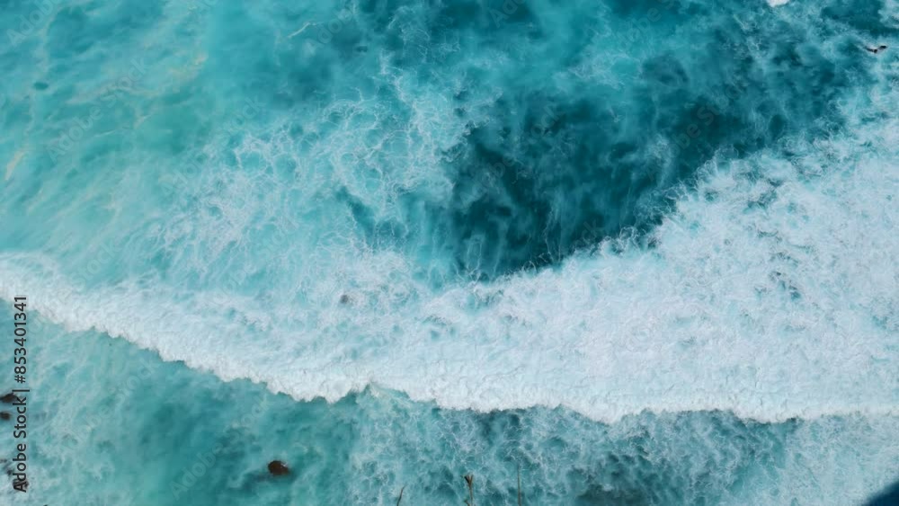 Turquoise ocean sea water white wave pattern splashing deep blue sea ...