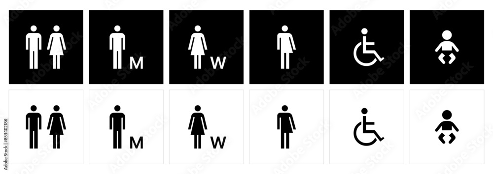 Set of male and female toilet symbols. restroom gender pictogram ...