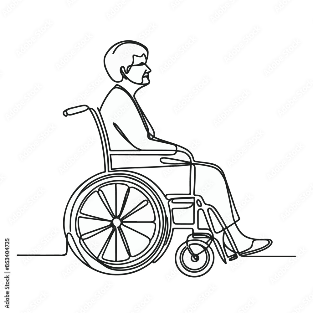 continuous single line drawing of old women in wheelchair, wheelchair ...
