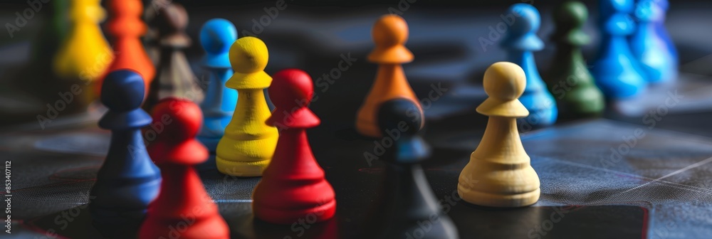 Colorful pawn pieces on a game board - A variety of vibrant pawn game ...