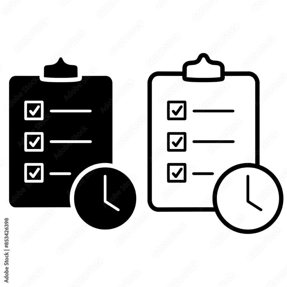 plan board icon, check list plan list with clock, concept icon eps ...