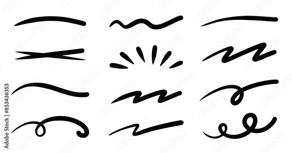 Squiggle brush scribble underline. Marker pen emphasis highlight swoosh ...