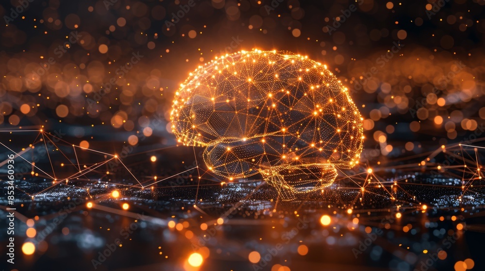 ภาพประกอบสต็อก Glowing with digital brilliance, this brain of ...