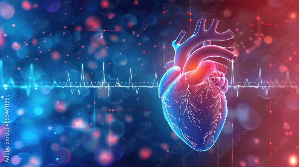 Graphic representation of a digital heart and ECG line, symbolizing ...