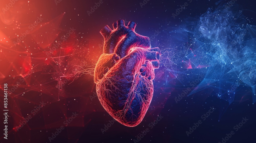 A digital graphic depicting a human heart with an ECG trace, emblematic ...