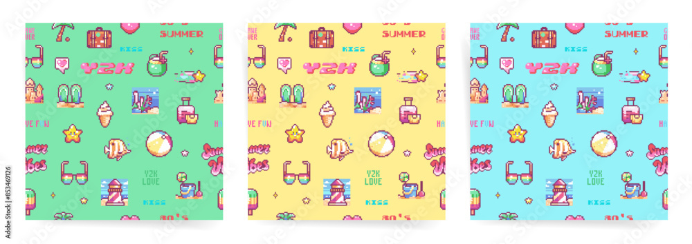 Retro 8-bit Summer Patterns: Geeky Pixel Art for Beach Parties, Coastal ...