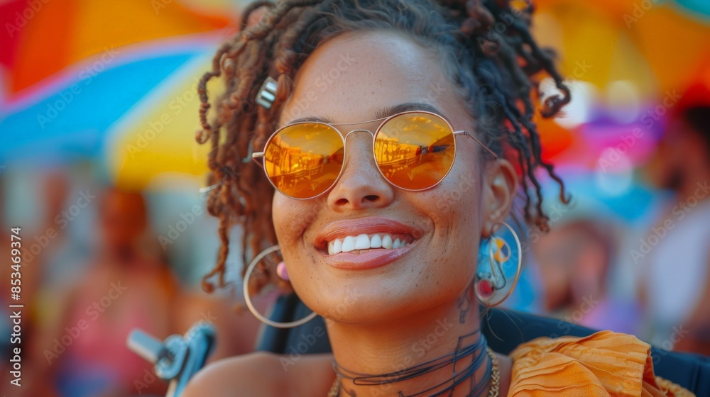 Happy gay black woman celebrating gay pride month at lgbtq+ community ...