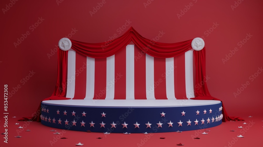Patriotic Stage with Red, White, and Blue Decorations - A stage ...