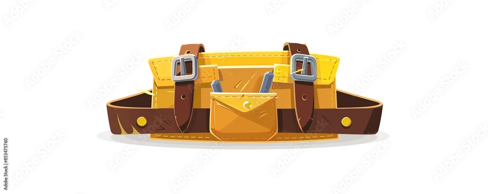 Illustration of a carpenter's tool belt with various compartments and ...