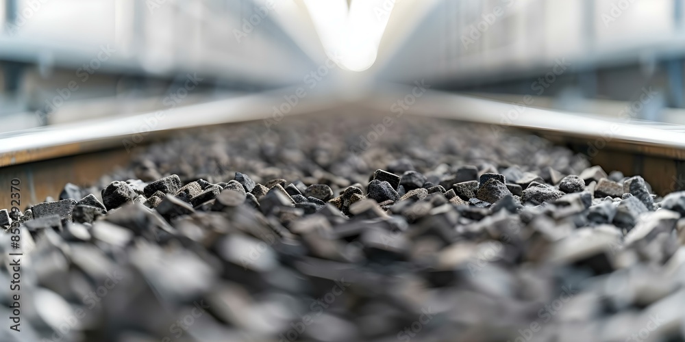 Photograph showing biomass being transported on a conveyor belt to a ...