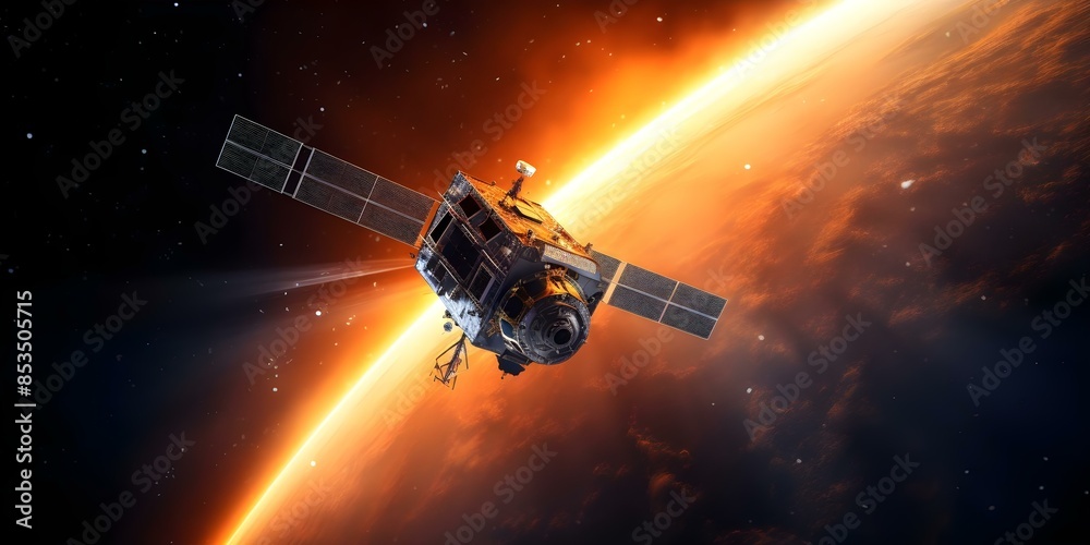 Impact of Solar Storm on Satellite in Space. Concept Space Weather ...