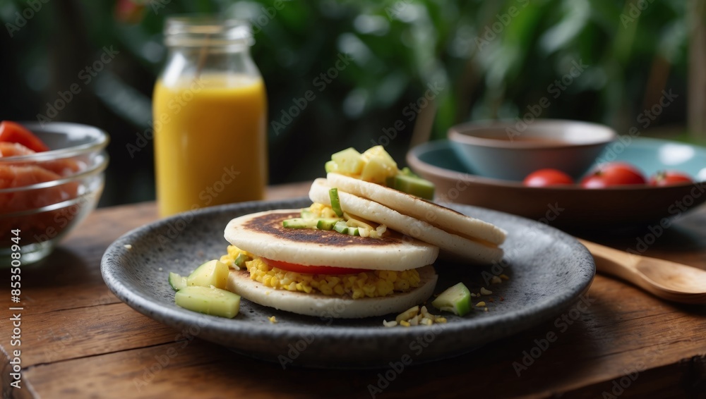 arepa lunch or breakfast from colombia or venezuela filled with ...