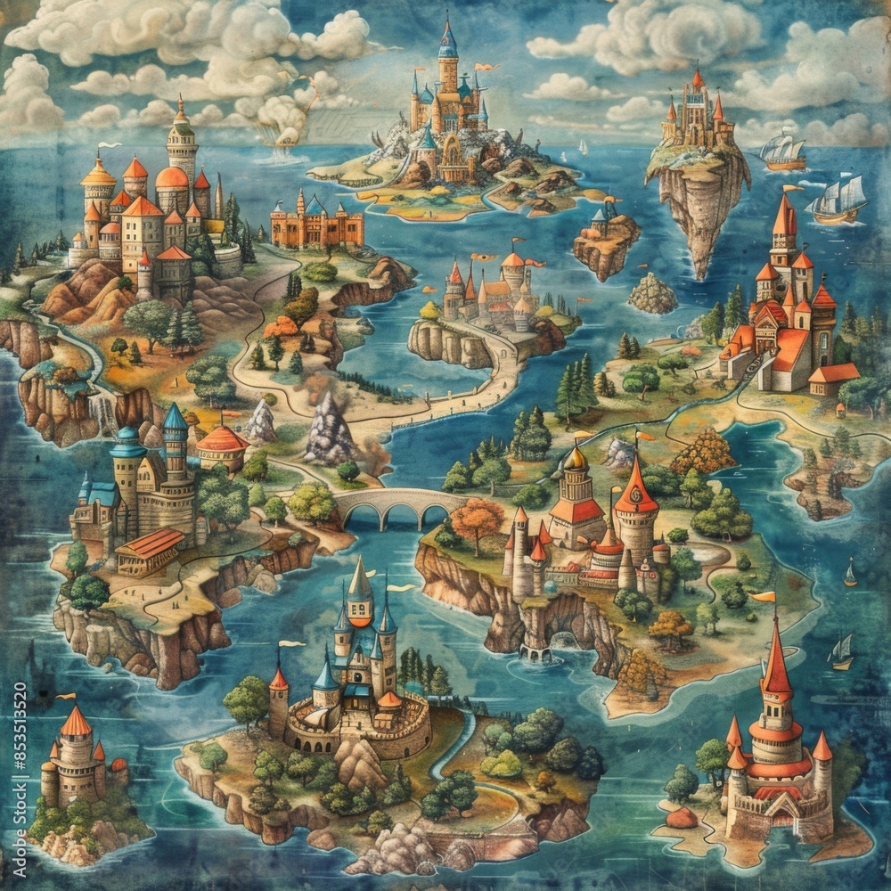 Fantasy world map, featuring fictional continents and mystical ...