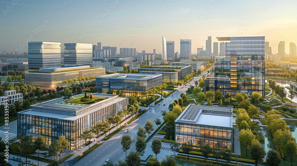 The future high tech industrial park, with six modern buildings and ...