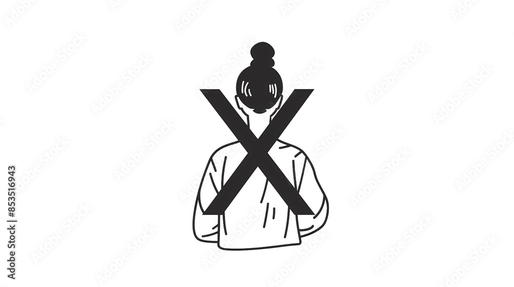 A black and white, lady forming the letter "X" in the style of clipart ...