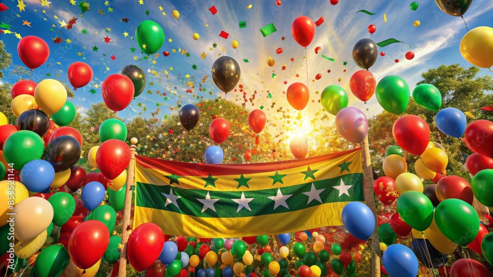 Vibrant colors adorn a festive atmosphere with balloons, streamers, and ...