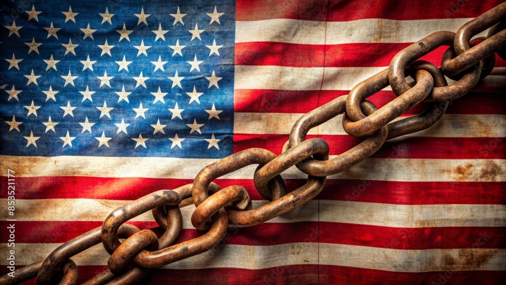Vibrant american flag backdrop with broken shackles, chains, and stars ...