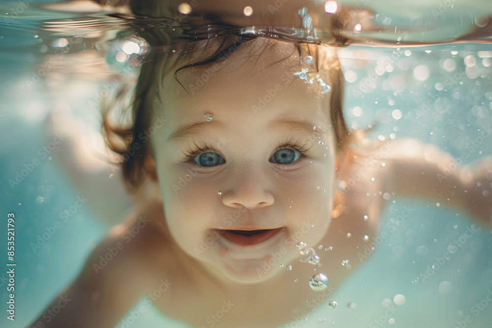 Adorable baby swimming underwater, capturing a precious and playful ...