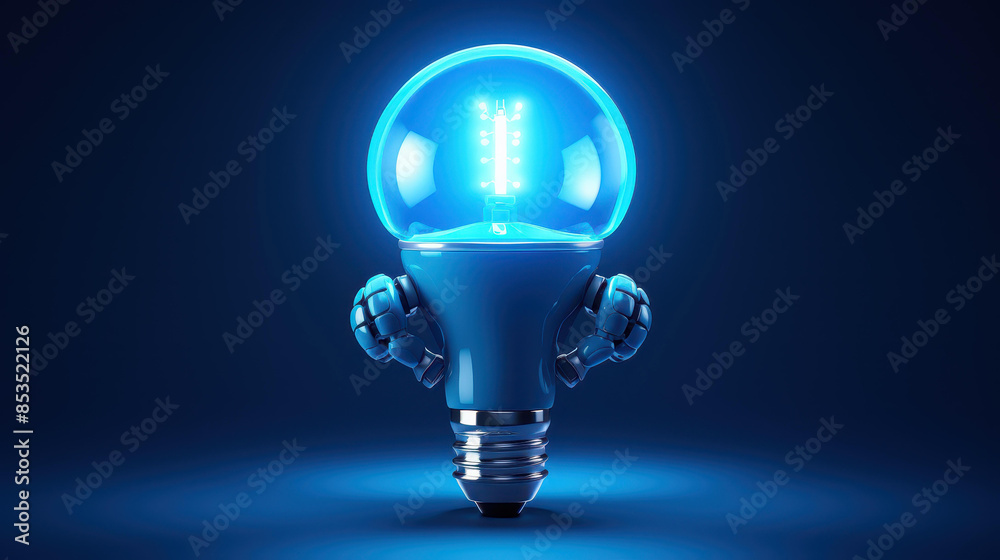 Vintage toy robot with glowing eyes holding a light bulb fun and ...