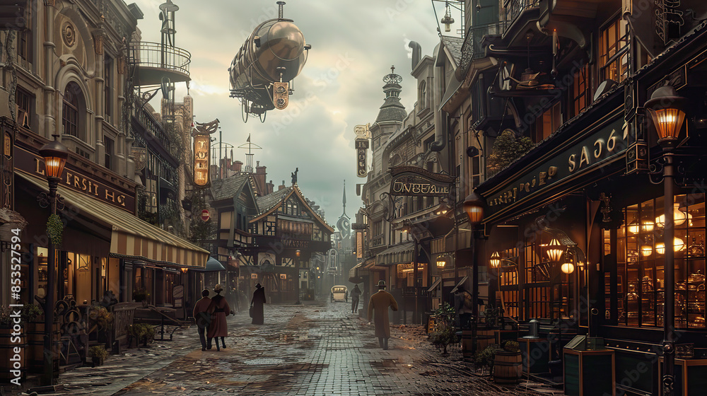 steampunk air city, floating city, sky city, airborne metropolis, cloud ...
