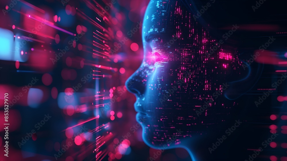 3d AI Faces With Circuit Patterns, Neural Networks, And Digital Light ...