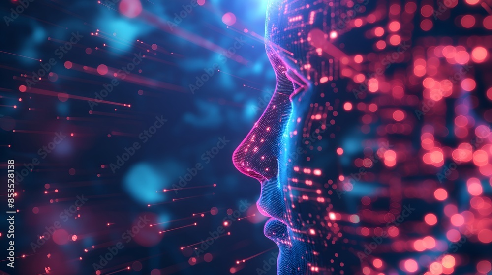 3d AI Faces With Circuit Patterns, Neural Networks, And Digital Light ...