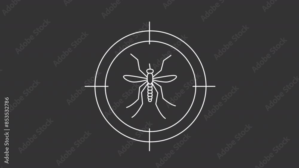 Animated mosquito white icon. Flying bug line animation. Cross hair ...