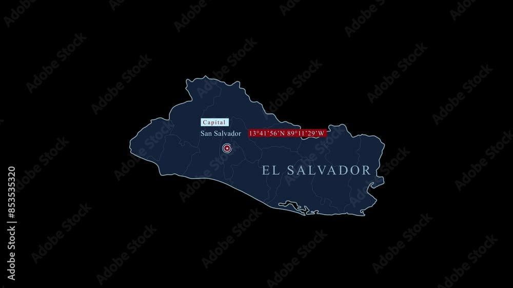 Stylized El Salvador Map With San Salvador Capital City And Geographic Stylized El Salvador Map With San Salvador Capital City And Geographic