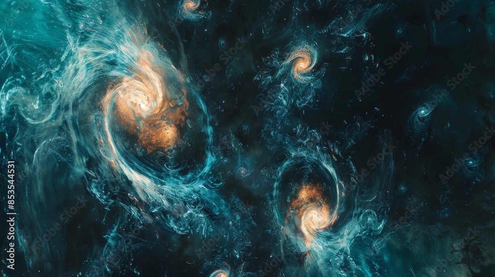 Multiple circular nebulae, staggered distribution, galaxies, nebulae ...