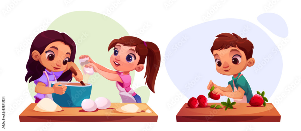 Children character cook cute cartoon illustration. Girl baker on ...