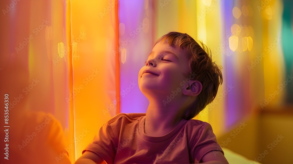 ภาพประกอบสต็อก Autistic Child Enjoying Calming Sensory Room Experience ...