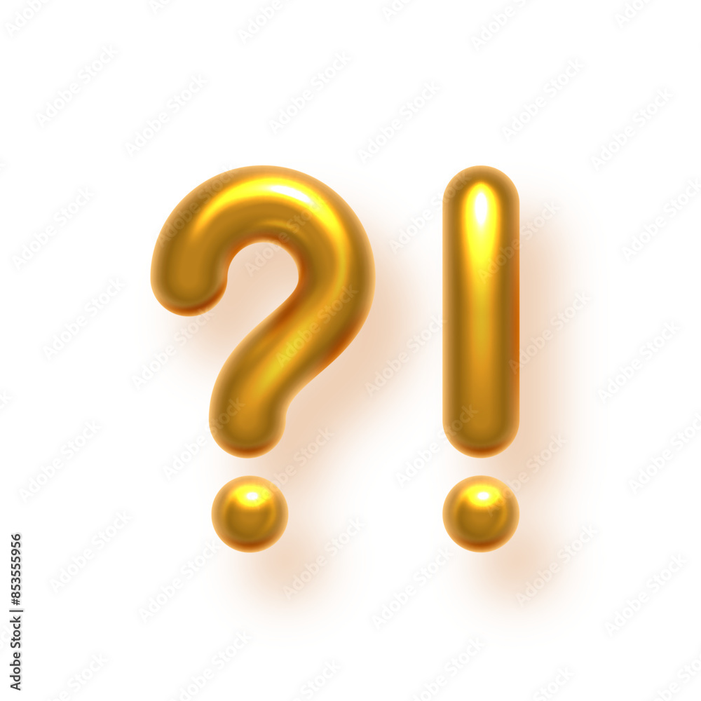 Gold exclamation and question marks set. Golden alert and ask icons in ...