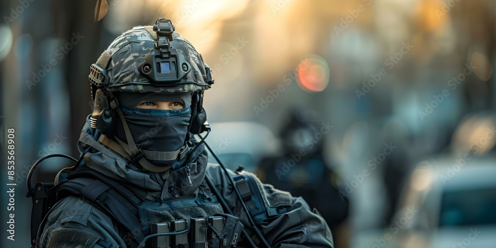 A SWAT officer in full tactical gear ready for law enforcement duties ...