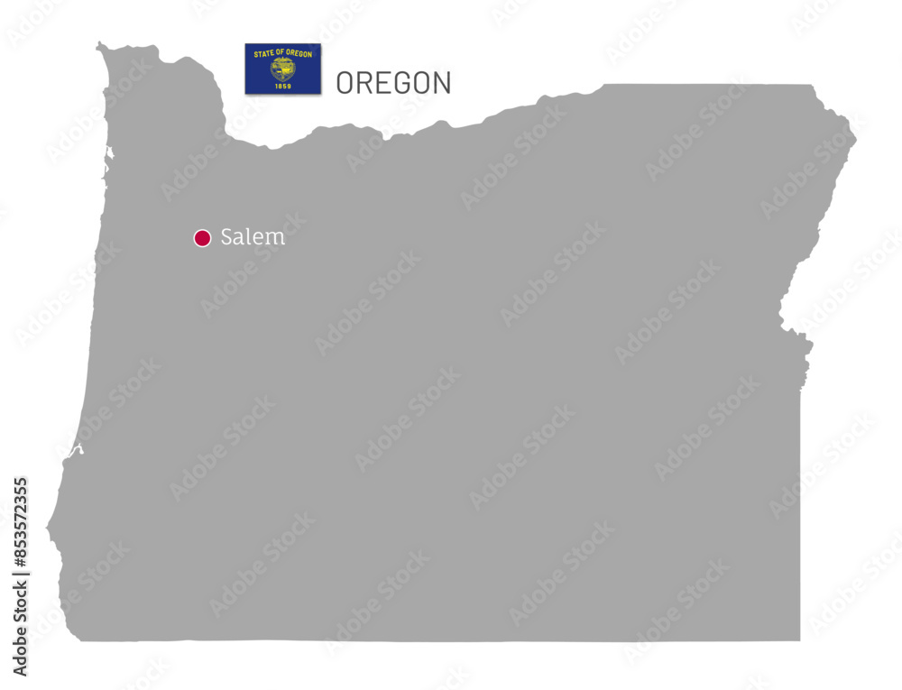 Gray map of Oregon, federal state of USA. Silhouette of Oregon abstract ...