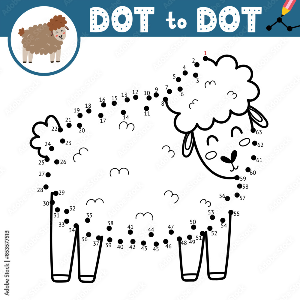 Vetor de Dot to dot game for kids. Connect the dots and draw a cute ...