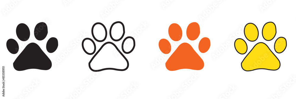 Paw icon set vector. paw print sign and symbol. dog or cat paw Stock ...